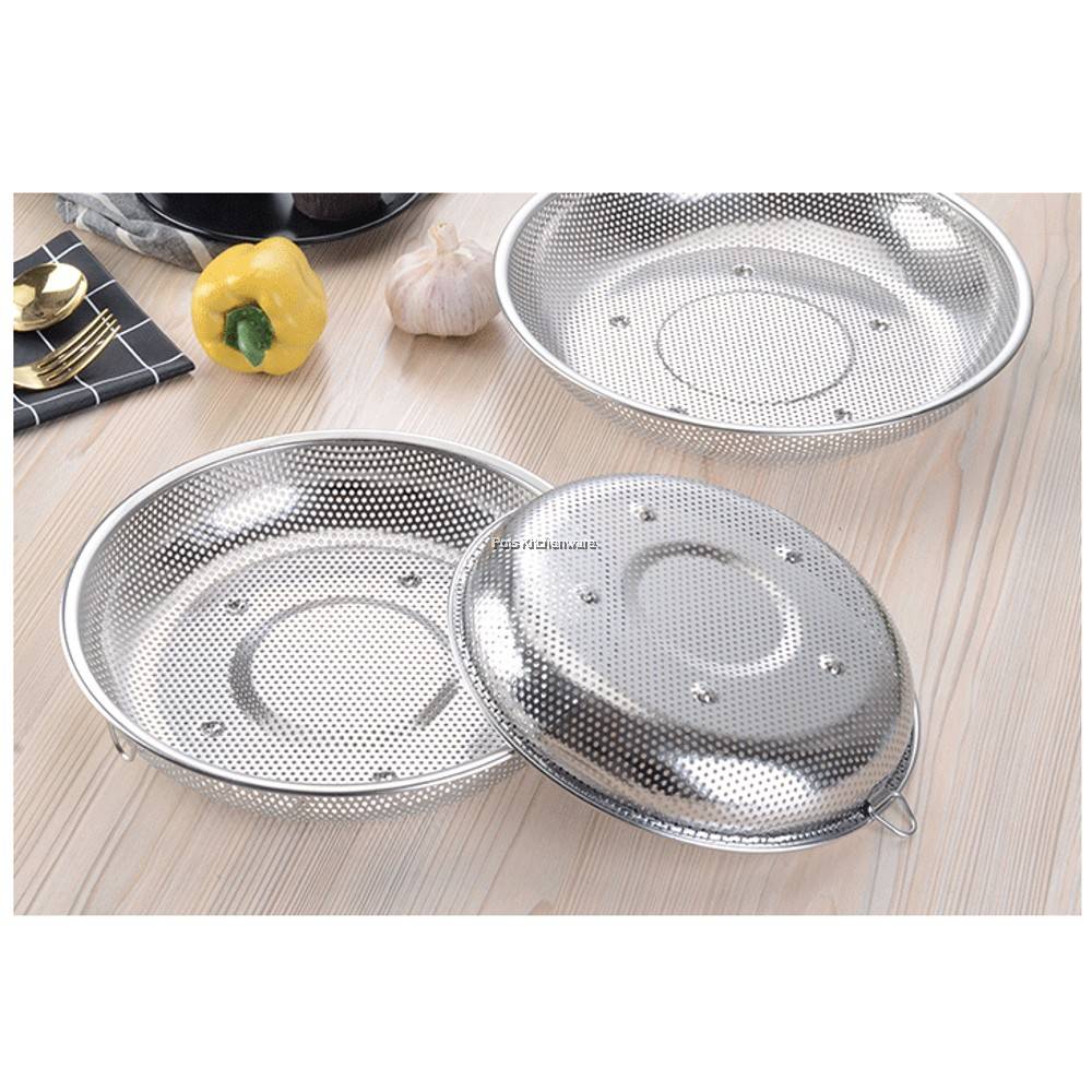 Toffi Stainless Steel Round Shallow Flat Colander Strainer Bakul Cuci ...