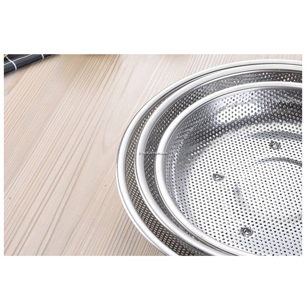 Toffi Stainless Steel Round Shallow Flat Colander Strainer Bakul Cuci ...