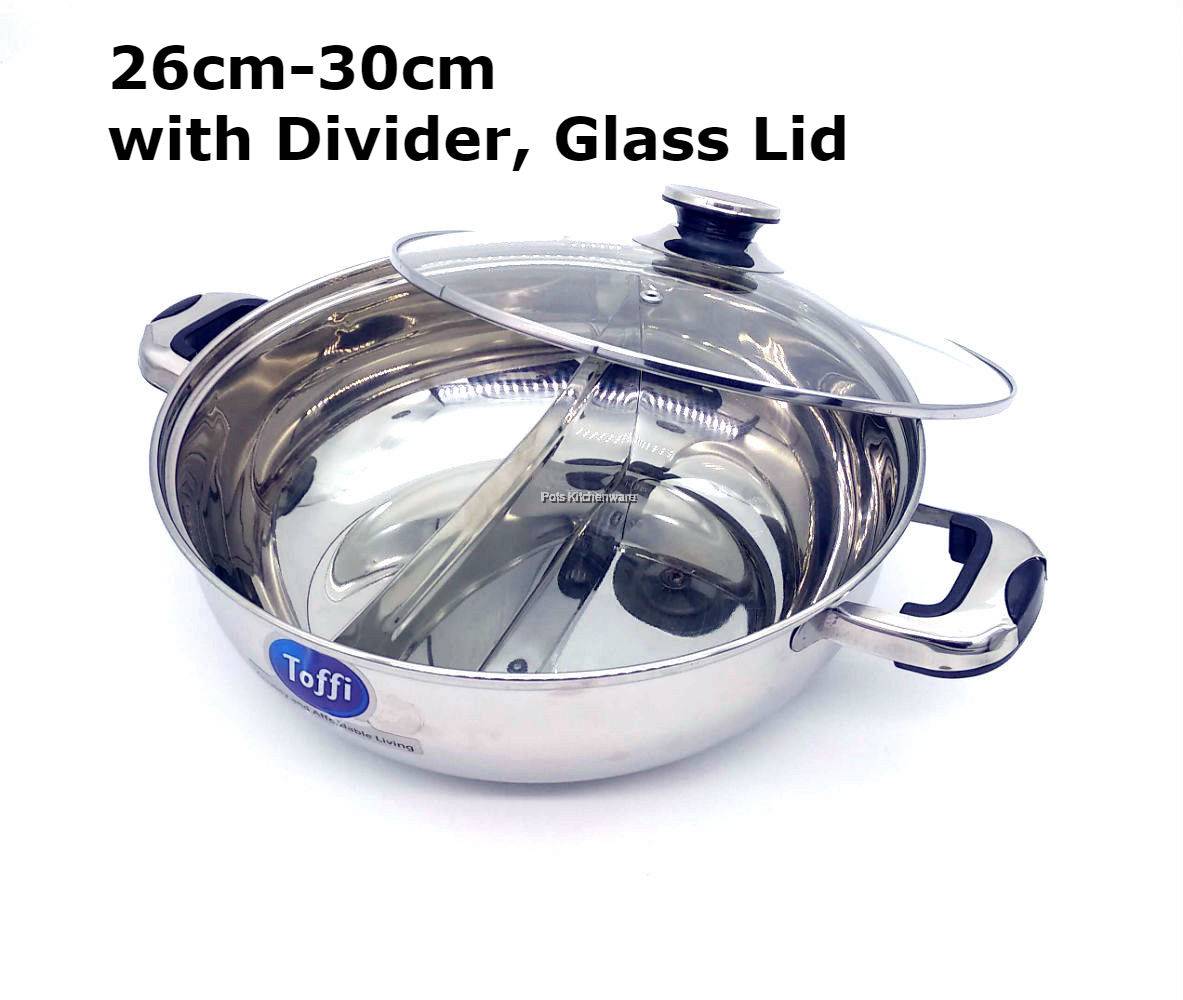 Toffi Stainless Steel Steamboat Pot with Glass/Steel Lid with/without ...