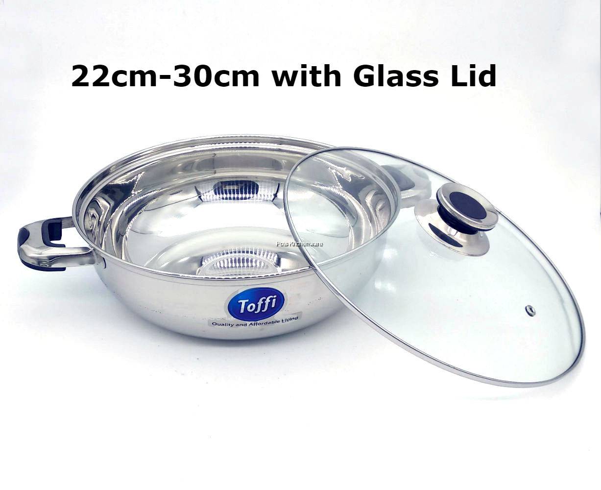 Toffi Stainless Steel Steamboat Pot with Glass/Steel Lid with/without ...