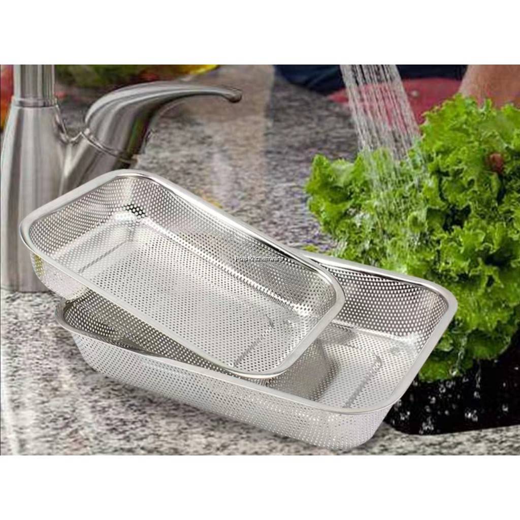 Toffi Stainless Steel Rectangular Colander Strainer Vegetable Fruit ...