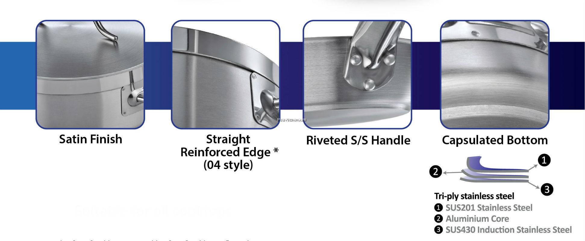 Toffi Stainless Steel Heavy Duty Sandwich Bottom Frying Pan Skillet ...