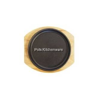 Cast Iron Round Hot Plate with Wooden Serving Board (19cm/21cm/26cm ...