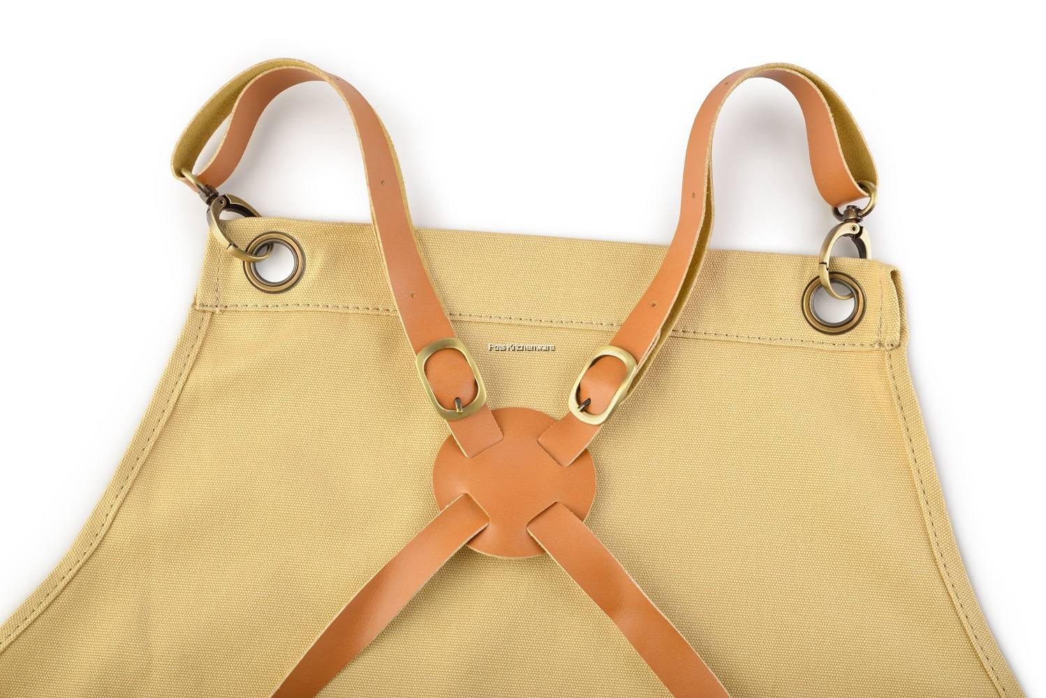 Homeline Beige Cotton Canvas Chef Barista Waiter Apron Leather Straps ...