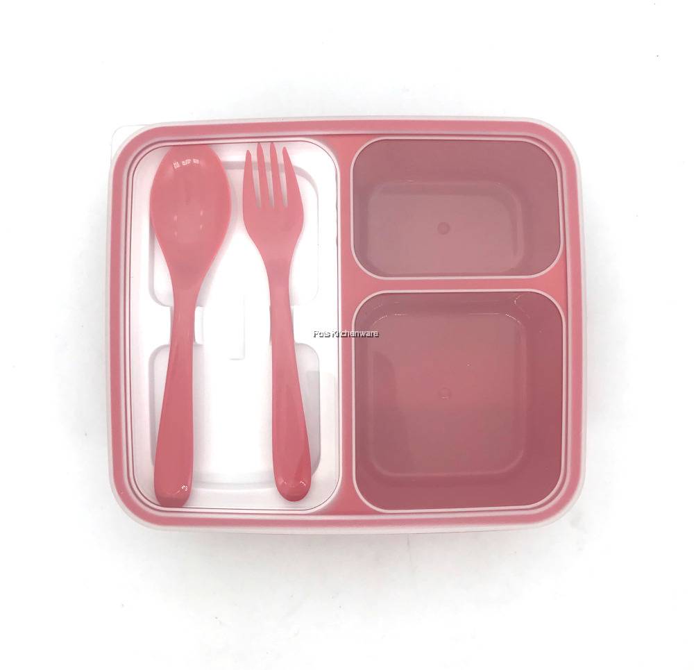 Elianware 3 Compartment BPA Free Bento Lunch Box with Cutlery - E1229