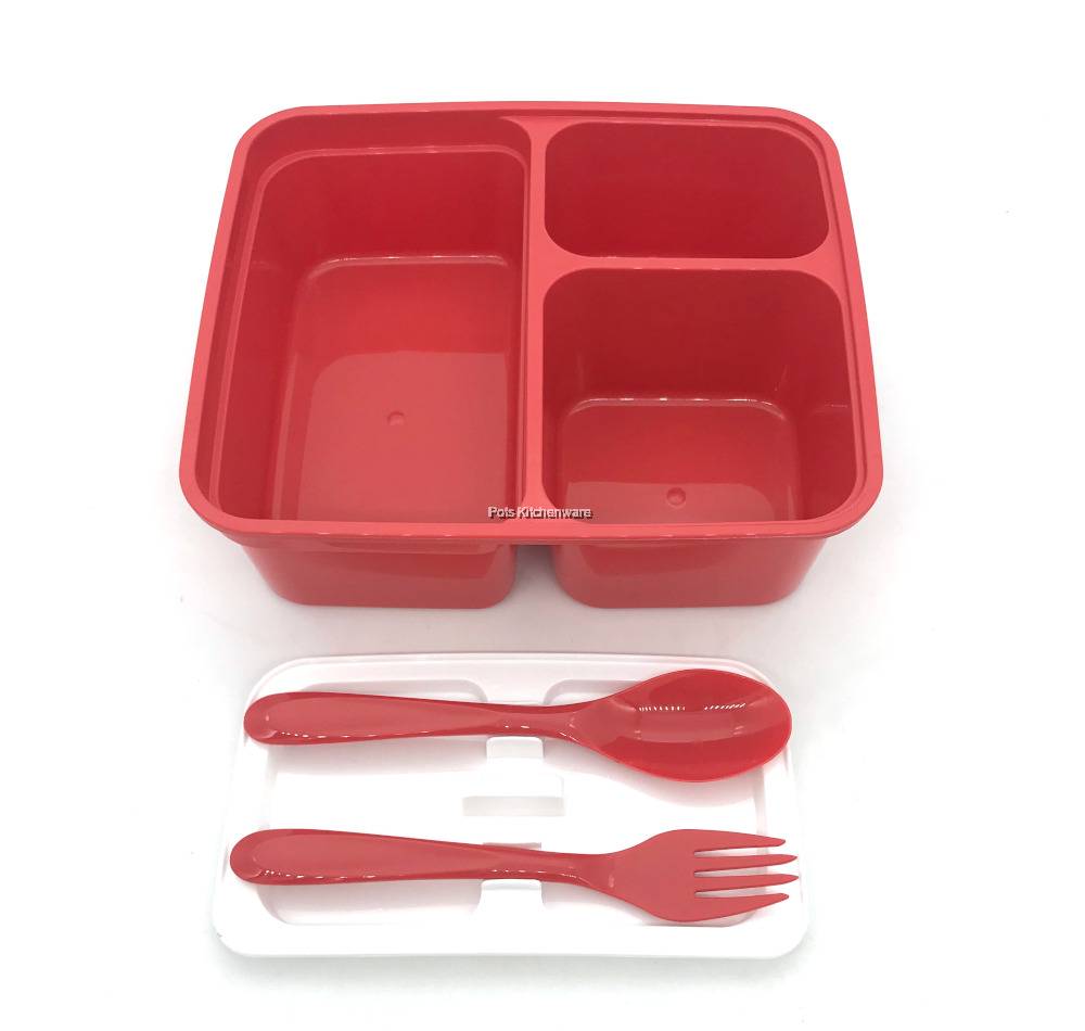 Elianware 3 Compartment BPA Free Bento Lunch Box with Cutlery - E1229