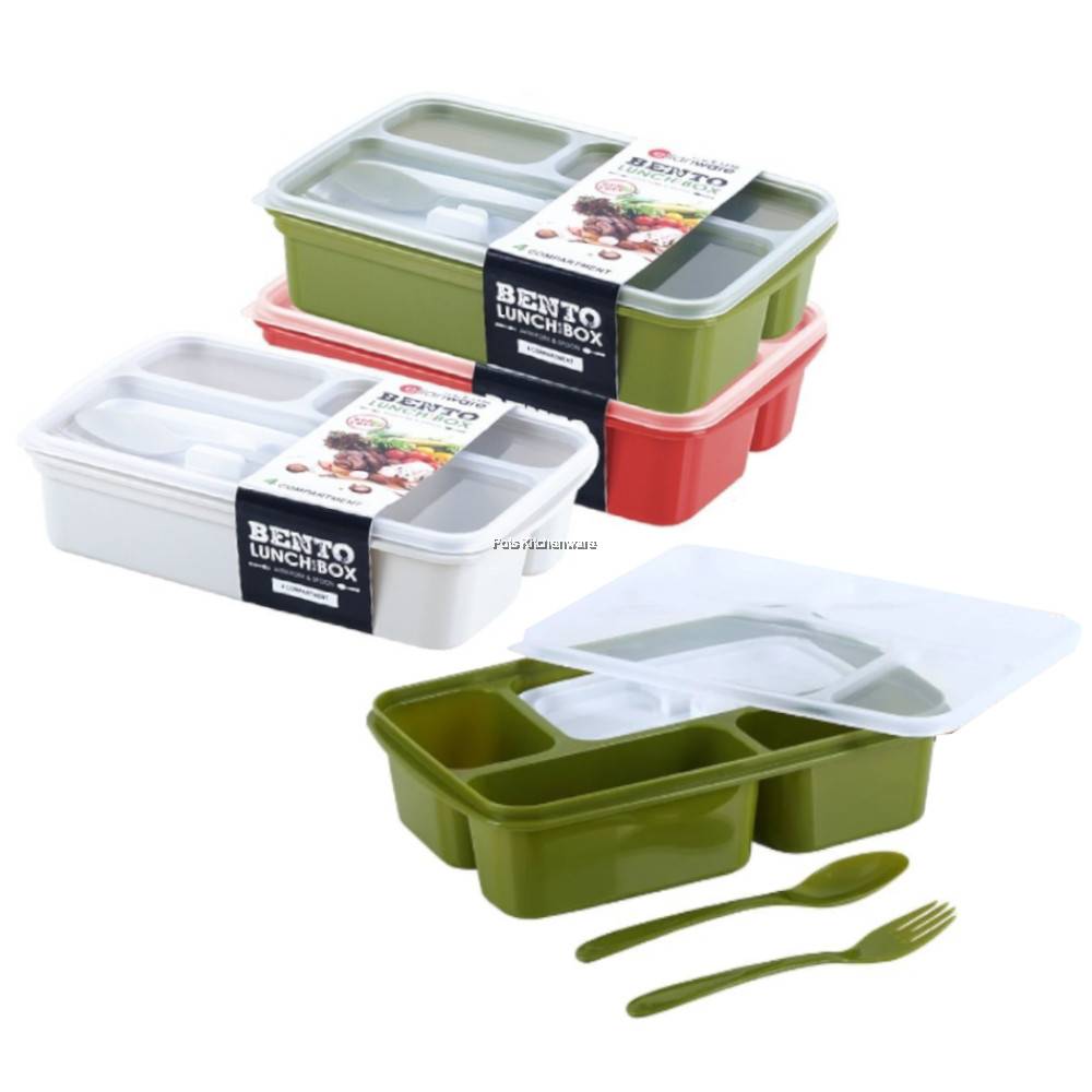 Elianware 4 Compartment BPA Free Plastic Lunch Box with Cutlery Bekas ...