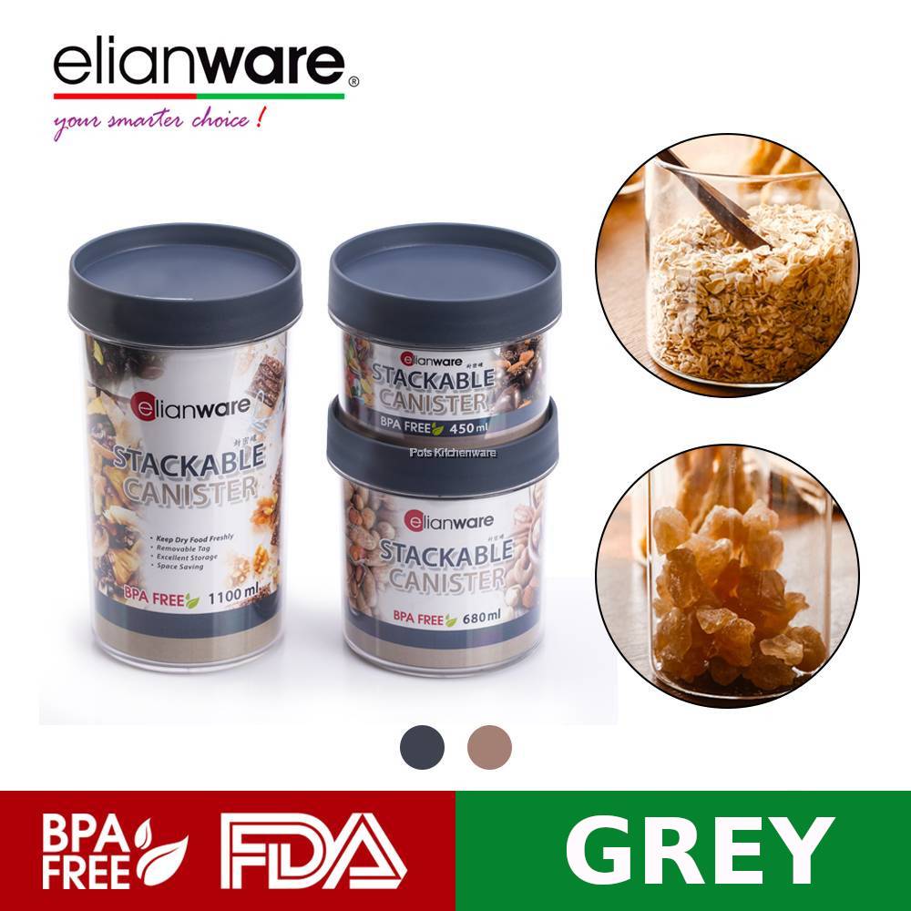 2pcs Elianware BPA Free Stackable Canister Storage Food Tupperware ...