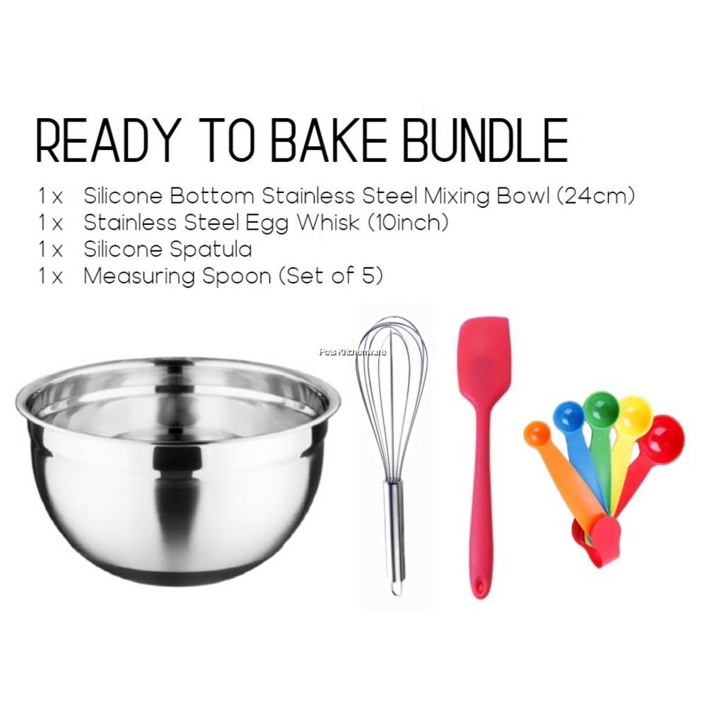 READY TO BAKE BUNDLE - Baking Set - Mixing Bowl + Egg Whisk + Spatula ...