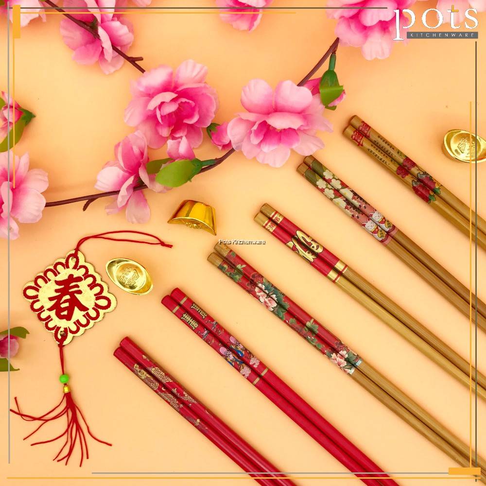 Zelex 5 pairs 24cm Chinese New Year CNY Style Bamboo Chopsticks 竹筷子 - 3800