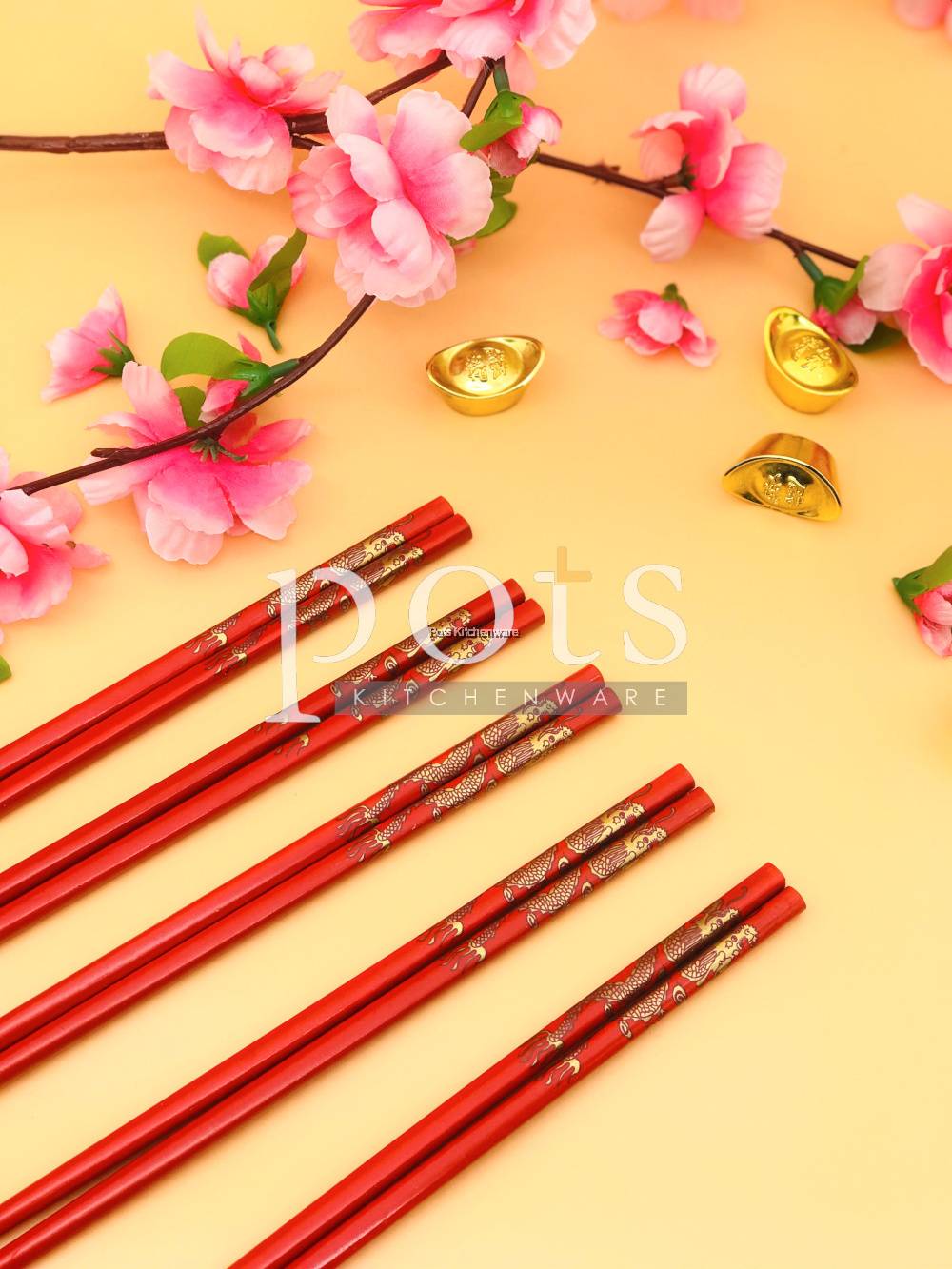 Zelex 5 pairs 24cm Chinese New Year CNY Style Bamboo Chopsticks 竹筷子 - 3800