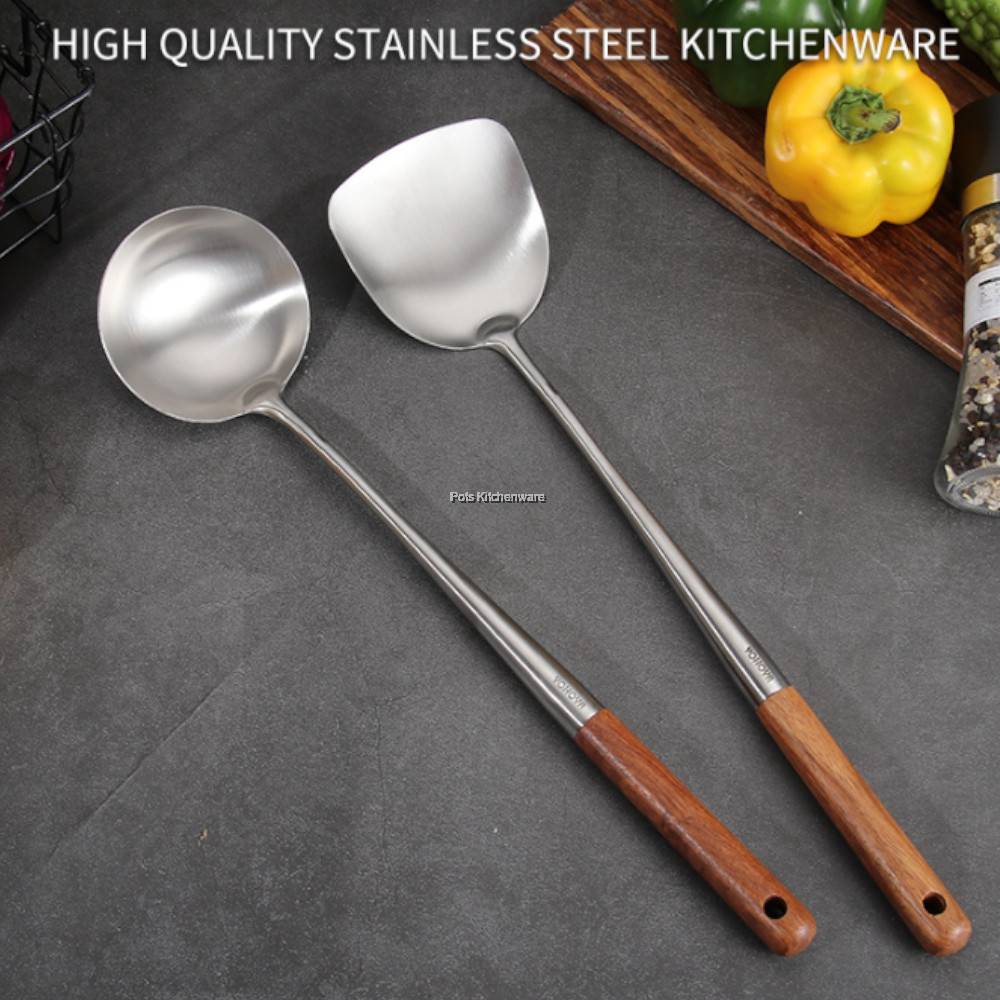 Toffi Stainless Steel SUS304 Wooden Handle Heavy Duty Asian Turner ...