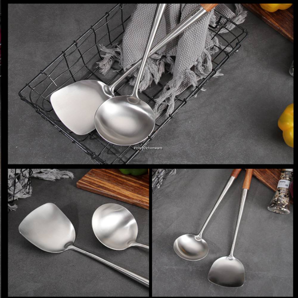 Toffi Stainless Steel SUS304 Wooden Handle Heavy Duty Asian Turner ...