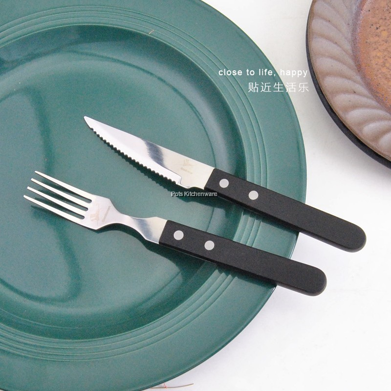 2pcs Wood Wooden Handle Stainless Steel Western Food Cutlery Steak ...