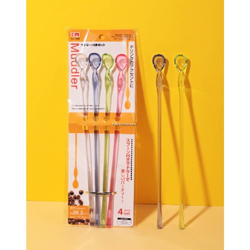 4pcs Colorful Acrylic Cocktail Muddler Long Spoon Drinks Stirrer (6 ...