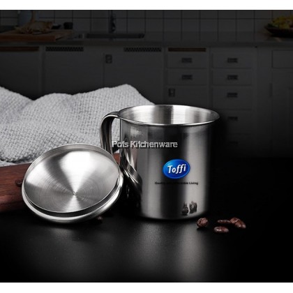 Toffi Stainless Steel Mug Coffee Cup with Lid Cover Handle Cawan Besi ...