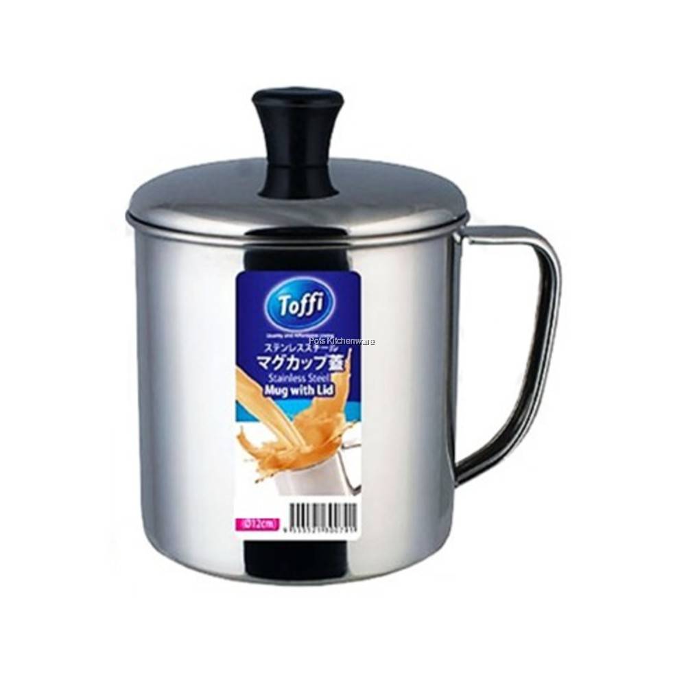 Toffi Stainless Steel Mug Coffee Cup with Lid Cover Handle Cawan Besi ...