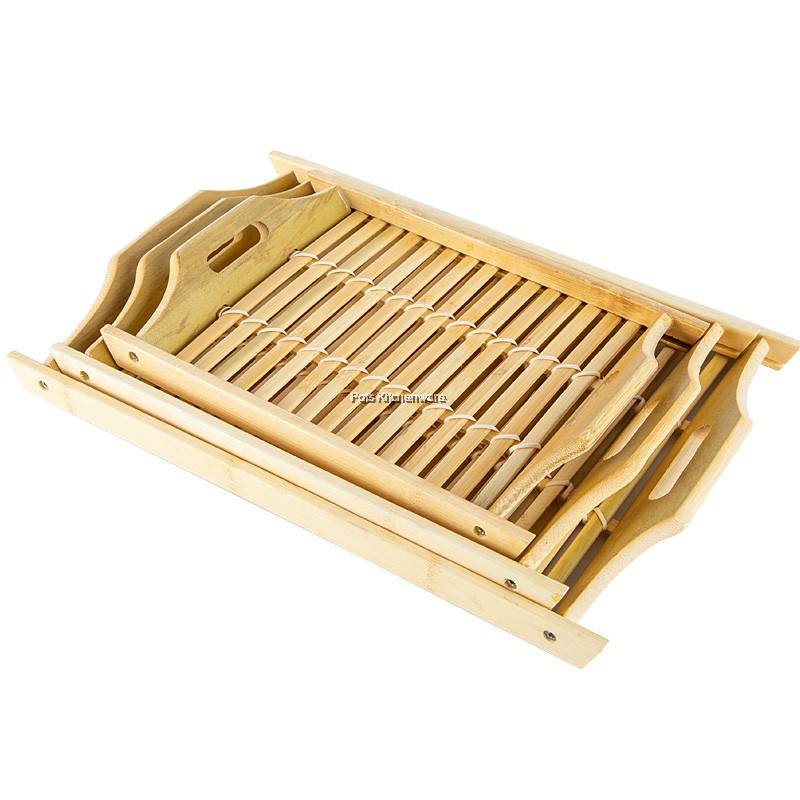 Natural Bamboo Rectangle Wicker Serving Tray Double Side Handle - BB510M
