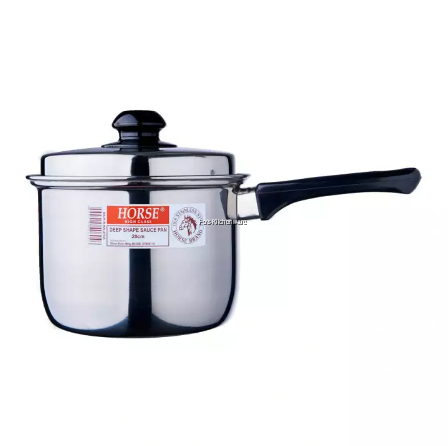 Horse Stainless Steel Grade 18.8 Deep Sauce Pan with Handle (16cm/18cm ...