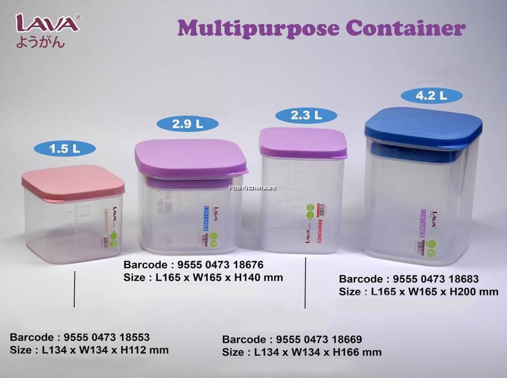 Lava BPA Free Plastic Snack Food Storage Multipurpose Container (2.3L/2 ...