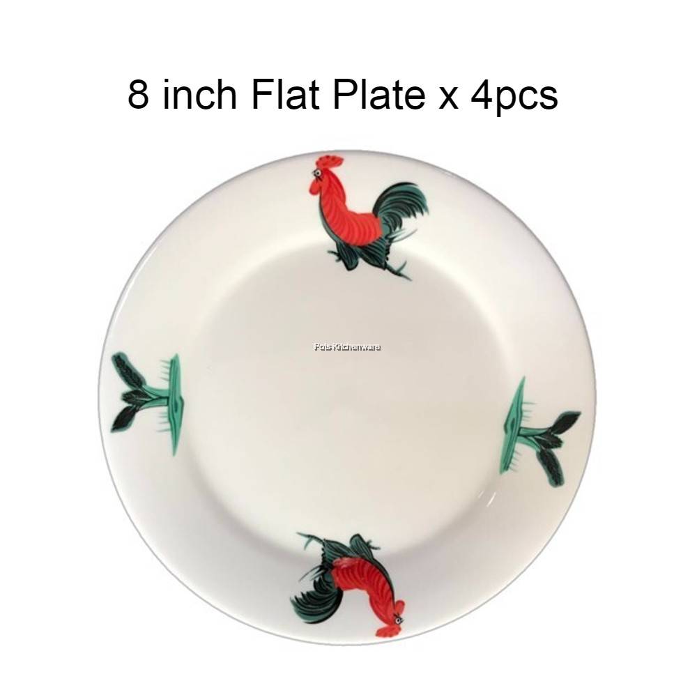 Porcelain Ceramic Traditional White Rooster Chicken Cock Plate Spoon ...