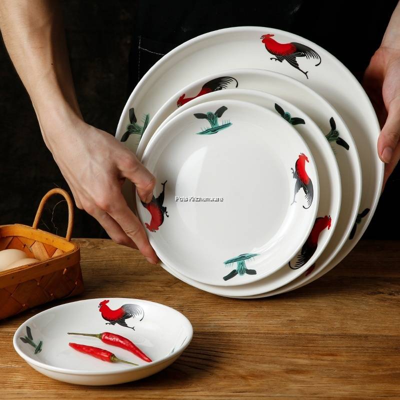 Porcelain Ceramic Traditional White Rooster Chicken Cock Plate Spoon ...