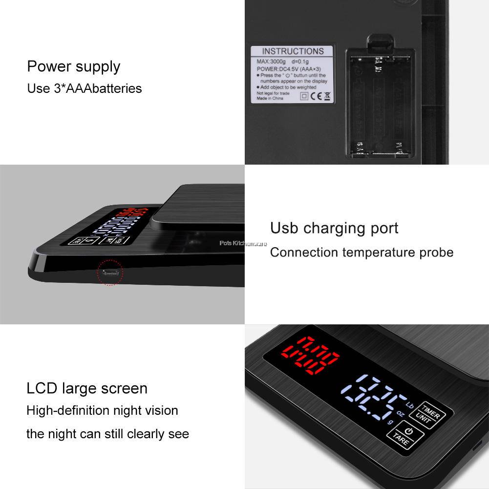 3kg LCD Digital Electronic Drip Coffee Scale Weight Scaler With Timer ...