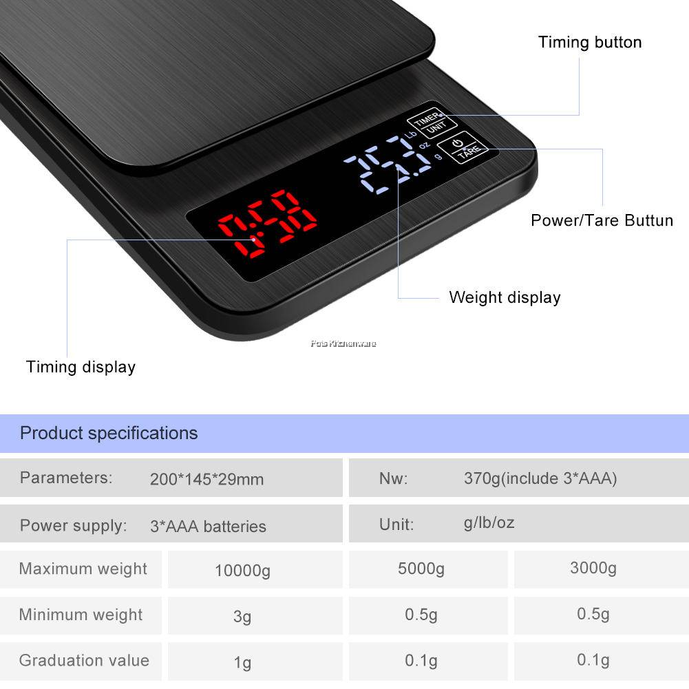 3kg LCD Digital Electronic Drip Coffee Scale Weight Scaler With Timer ...