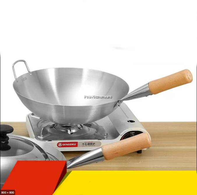 Toffi Stainless Steel Deep Chinese Wok with Wooden Handle Kuali 不锈钢木柄炒锅 ...