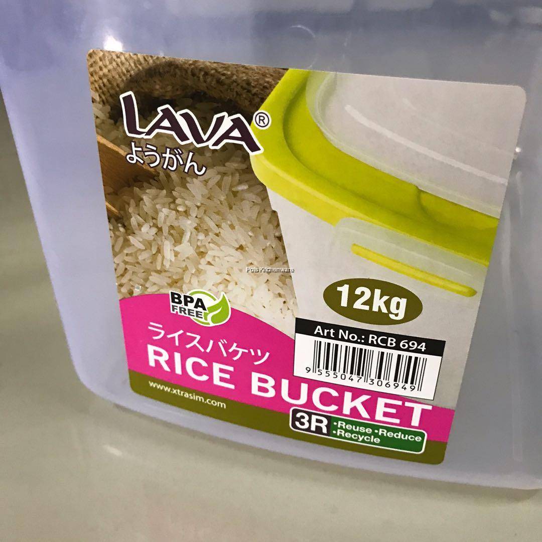 Lava 12kg Rice Bucket Container with Roller Measuring Scoop Rice ...