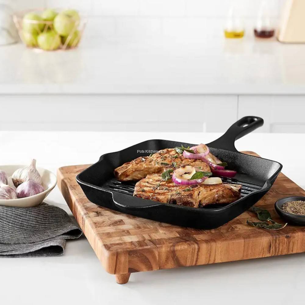 Pre-seasoned XL Size Heavy Duty Cast Icon Square Pan Grill Pan Griddle ...