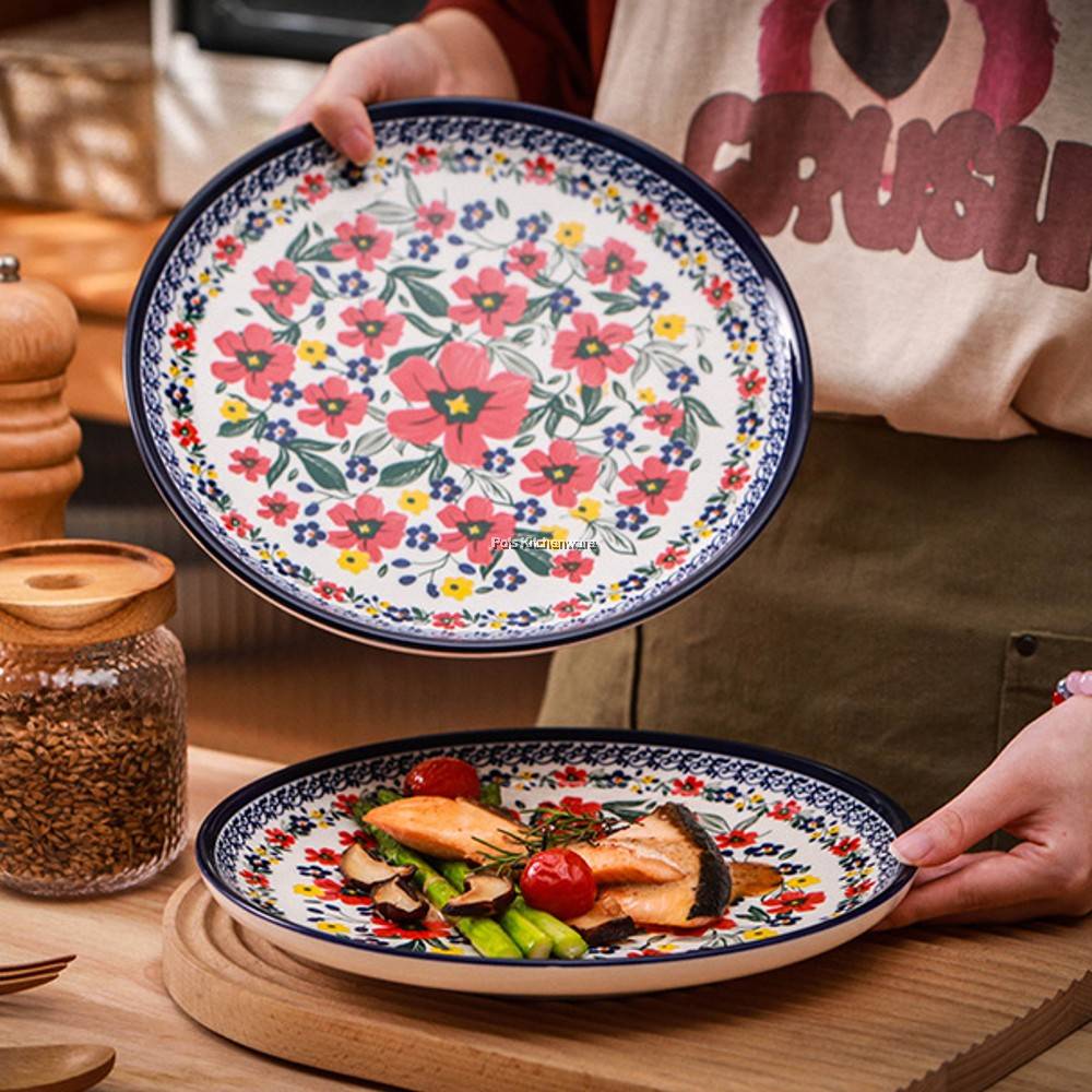 Porcelain Ceramic Plate Bowl CNY Flower Flora Dinner Rice Plate Soup ...