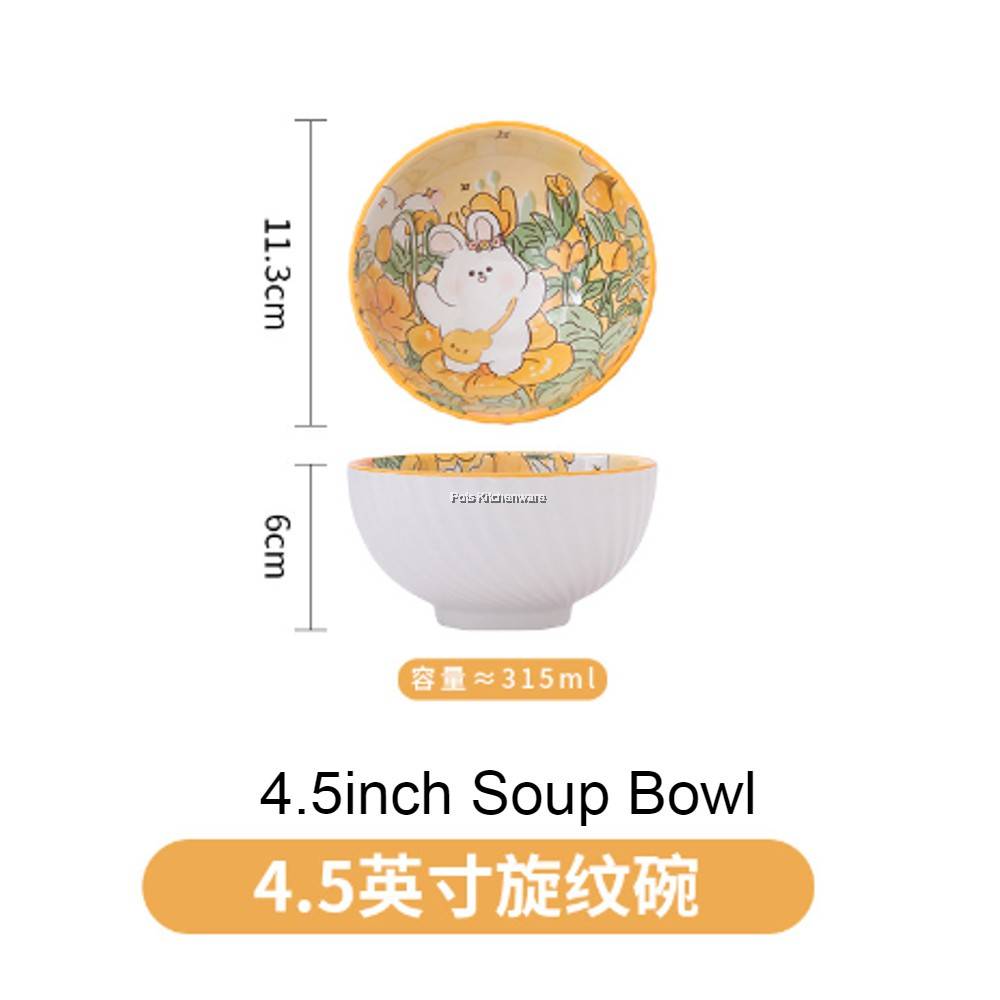 Porcelain Ceramic Plate Bowl CNY Cute Rabbit Dinner Rice Plate Soup ...