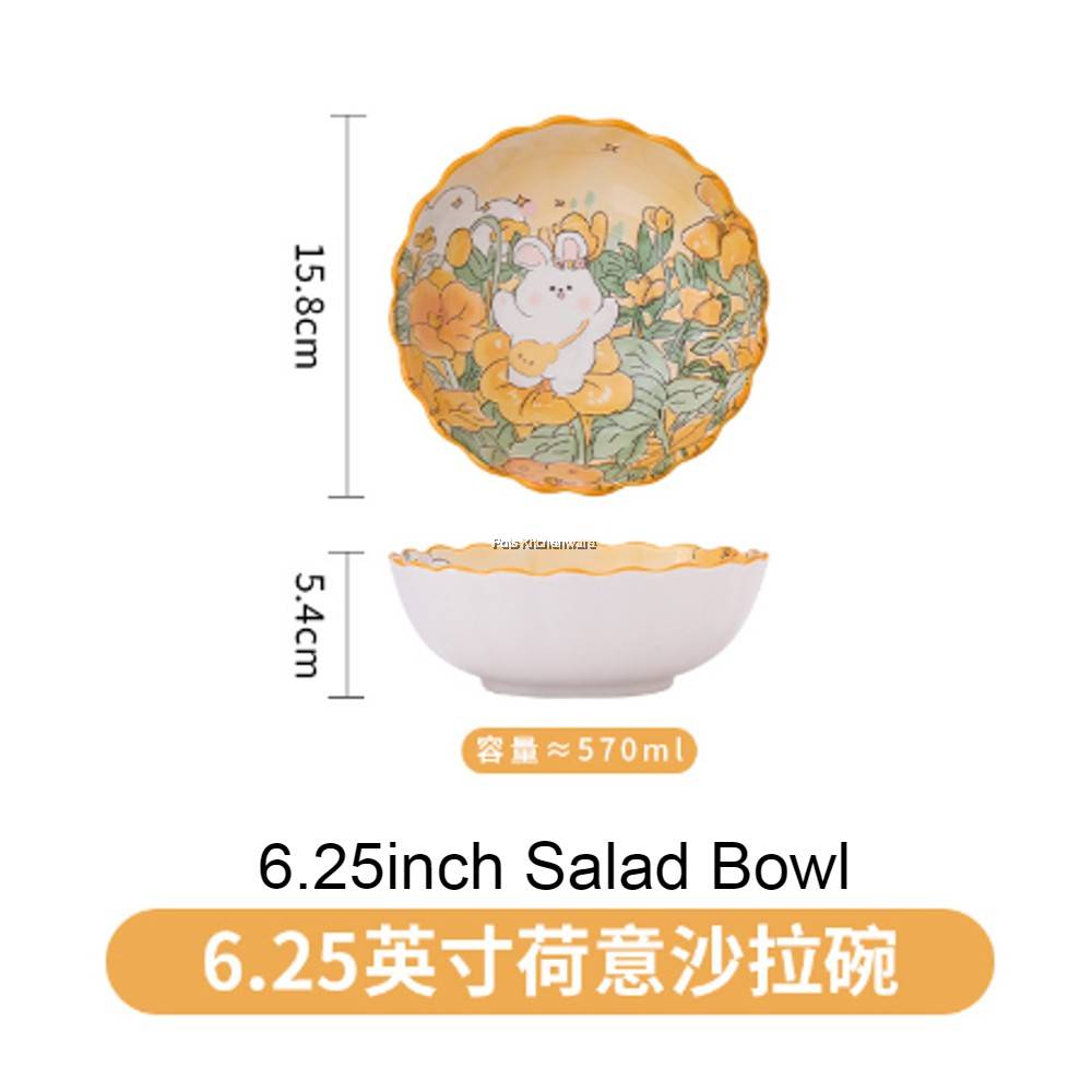 Porcelain Ceramic Plate Bowl CNY Cute Rabbit Dinner Rice Plate Soup ...