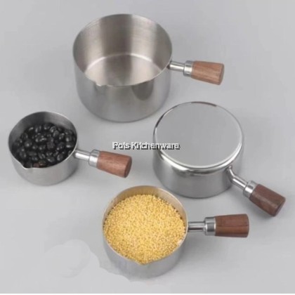 SUS 304 Sauce Cup Sauce Dish Short Wooden Handle; Pinggan Sos Cawan Sos ...