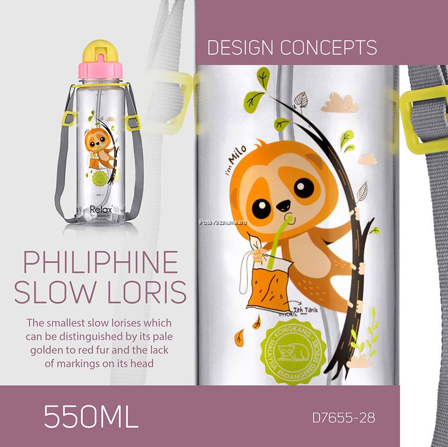 550ml Relax Tritan BPA Free Kids Straw Water Bottle 儿童吸管水瓶 Botol Air Kanak-Kanak - D7655