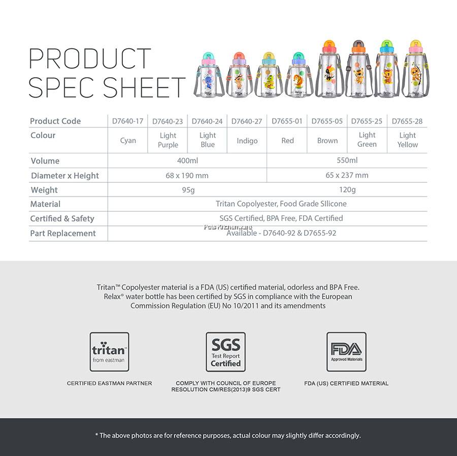 550ml Relax Tritan BPA Free Kids Straw Water Bottle 儿童吸管水瓶 Botol Air Kanak-Kanak - D7655