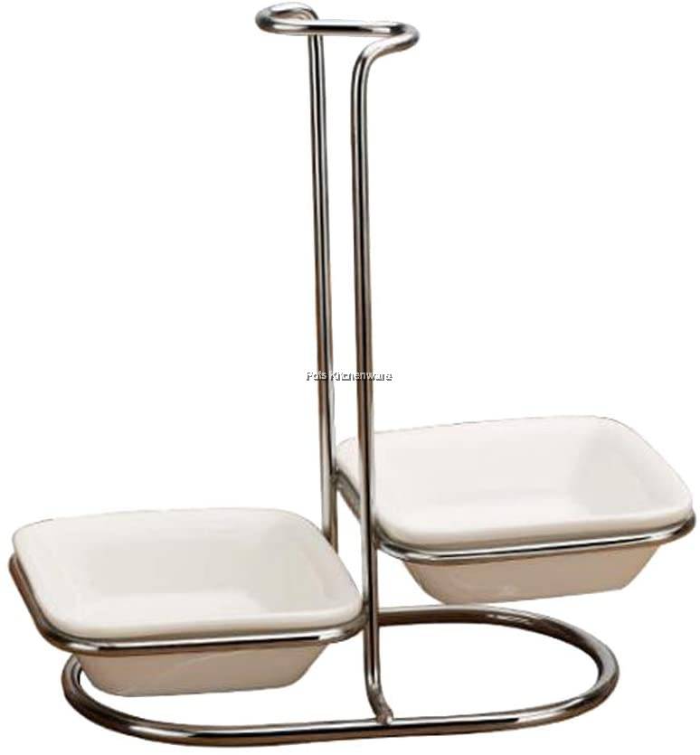 Stainless Steel White Ceramic Porcelain Dish Double Square Ladle Holder ...