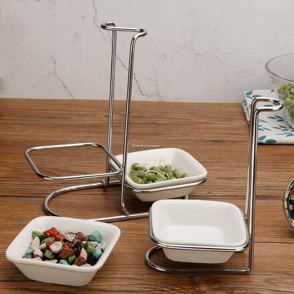 Stainless Steel White Ceramic Porcelain Dish Double Square Ladle Holder ...