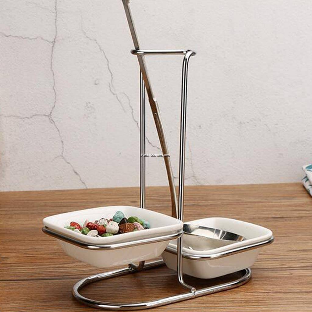 Stainless Steel White Ceramic Porcelain Dish Double Square Ladle Holder ...