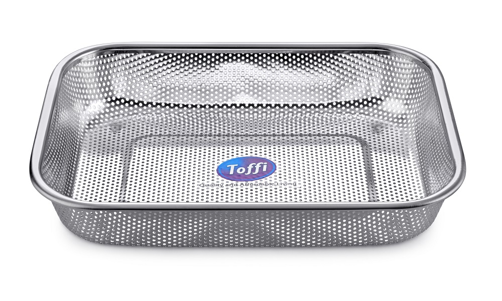 Toffi Stainless Steel Rectangular Colander Strainer Vegetable Fruit Washing Basket Sink Strainer K2929M