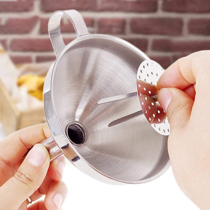 Stainless Steel Oil Funnel with Detachable Filter Strainer Liquid ...