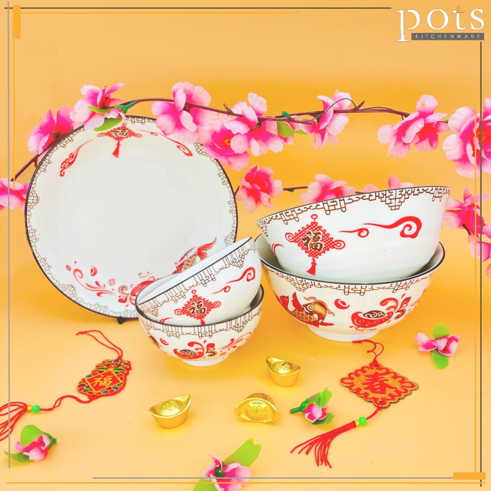 Chinese New Year CNY Style 鲤鱼 Koi Fish Porcelain Tableware Rice Plate ...