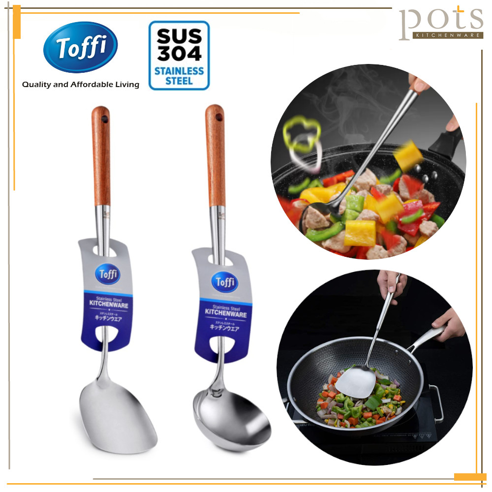 Toffi Stainless Steel SUS304 Wooden Handle Heavy Duty Asian Turner ...