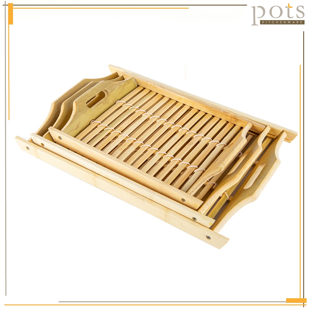 Natural Bamboo Rectangle Wicker Serving Tray Double Side Handle - BB510M
