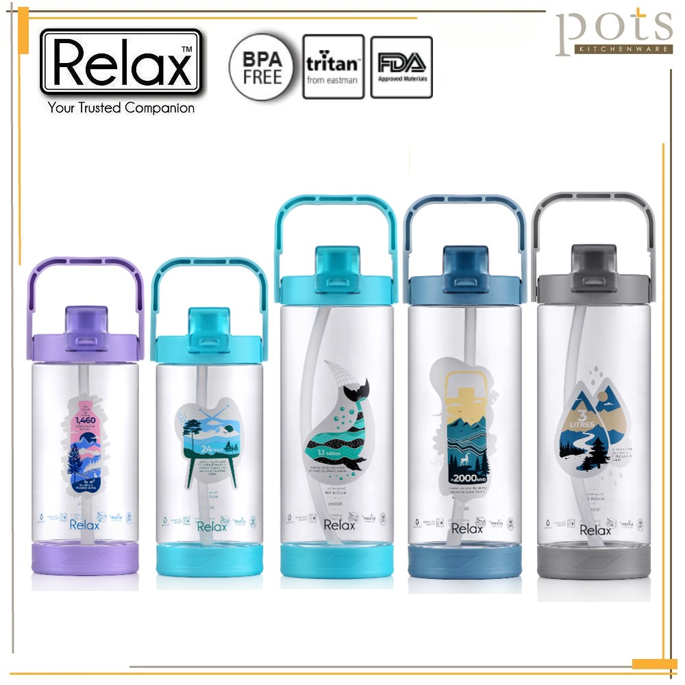 Relax BPA Free Tritan Water Bottle Tumbler with Straw Carry Handle Air ...