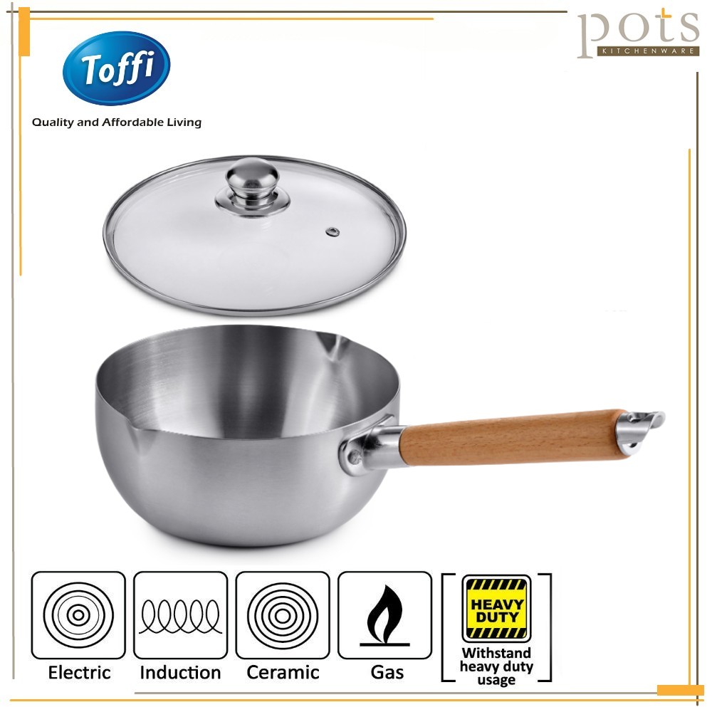 Toffi High Quality Stainless Steel Wooden Handle Deep Saucepan Milk Pot ...
