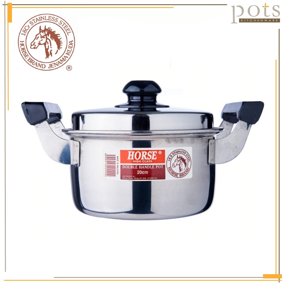 Horse Brand Grade 18.8 Stainless Steel Deep Shape Double Handle Pot (20cm/22cm/24cm) - 3920SM