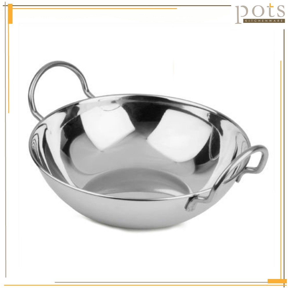 23cm Stainless Steel Personal Small Hot Pot Mini Wok Karahi Wok Double ...