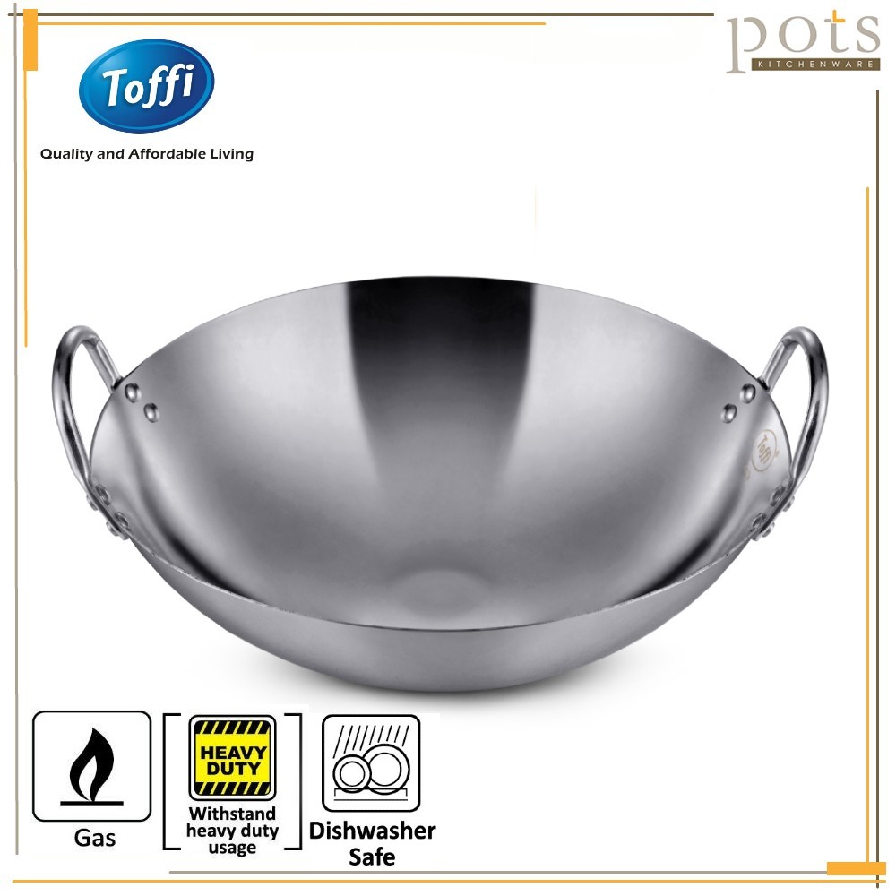 Toffi Stainless Steel Double Ear Frying Wok (34–40cm) | 不锈钢双耳炒锅 - Gas ...